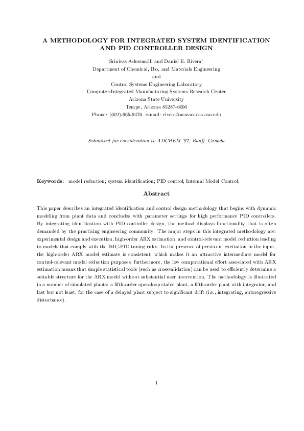 (PDF) A Methodology For Integrated System Identification And Pid ...