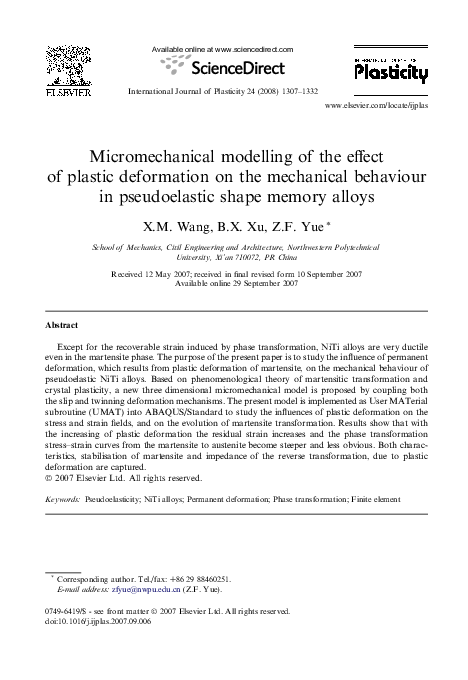 (PDF) Micromechanical modelling of the effect of plastic deformation on the mechanical behaviour ...