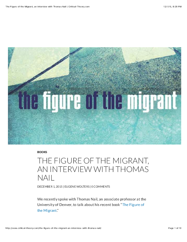 (PDF) The Figure of the Migrant: An Interview with Thomas Nail ...