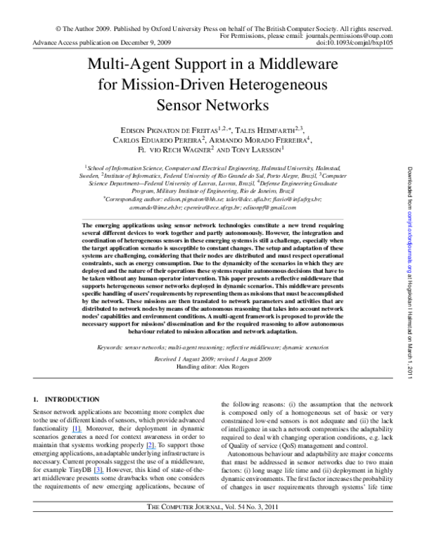 Pdf A Multi Agent System Architecture For Sensor Networks Rubén