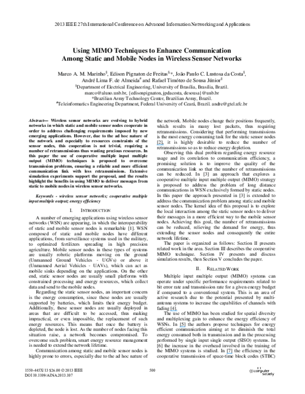 (PDF) Using MIMO Techniques to Enhance Communication Among Static and Mobile Nodes in Wireless ...