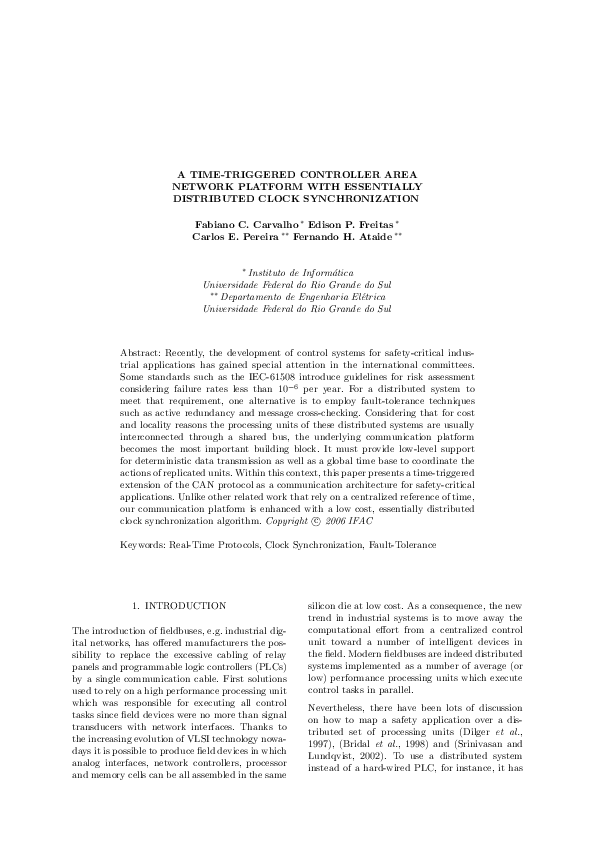 Pdf A Time Triggered Controller Area Network Platform With Essentially Distributed Clock