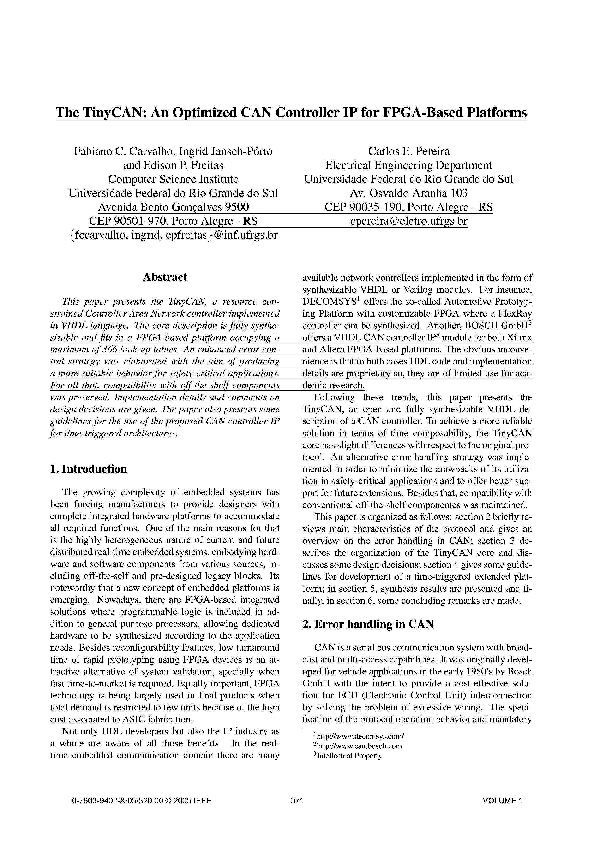 Pdf The Tinycan An Optimized Can Controller Ip For Fpga Based Platforms
