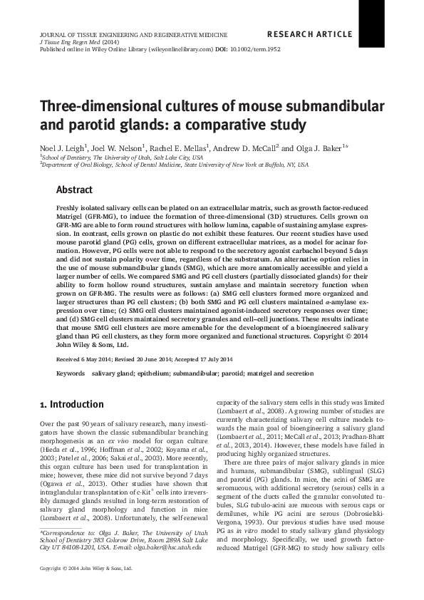 (PDF) Three-dimensional cultures of mouse submandibular and parotid ...