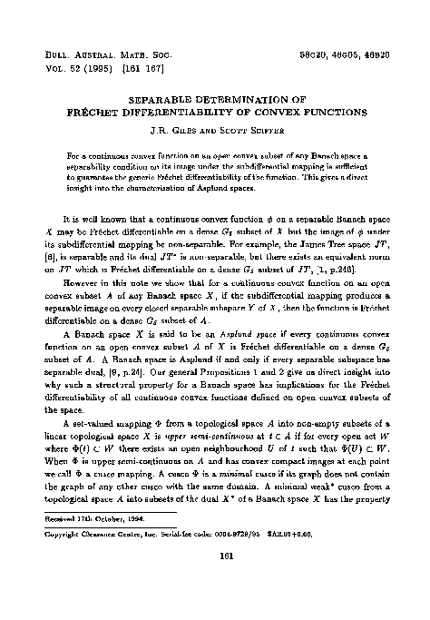 Pdf Separable Determination Of Fréchet Differentiability Of Convex Functions