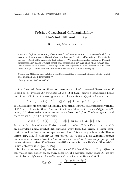 (PDF) Fréchet directional differentiability and Fréchet differentiability