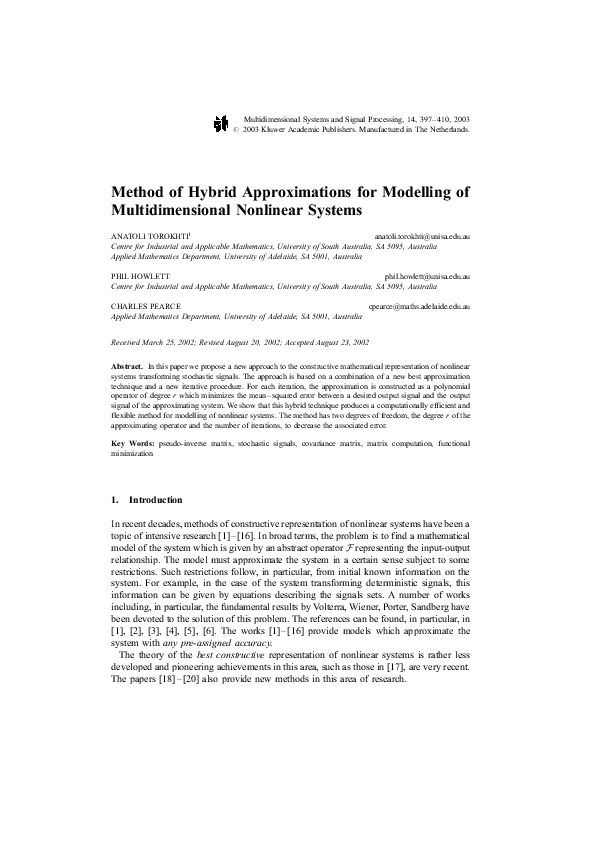 (PDF) Method of hybrid approximations for modelling of multidimensional nonlinear systems