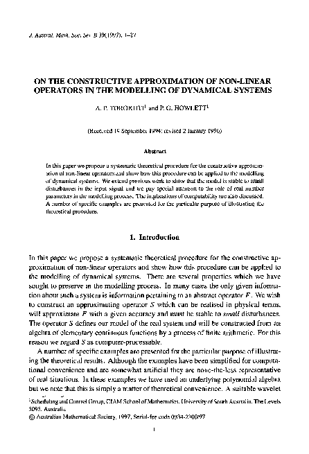 (PDF) On the constructive approximation of non-linear operators in the modelling of dynamical ...