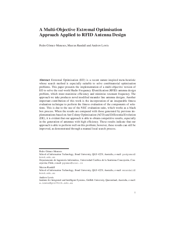 (PDF) A Multi-Objective Extremal Optimisation Approach Applied to RFID Antenna Design
