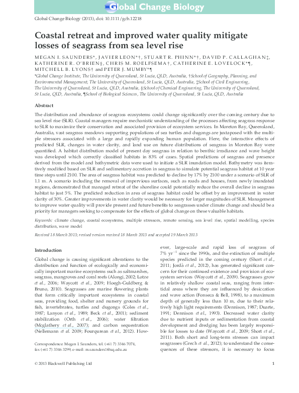 (PDF) Coastal retreat and improved water quality mitigate losses of ...
