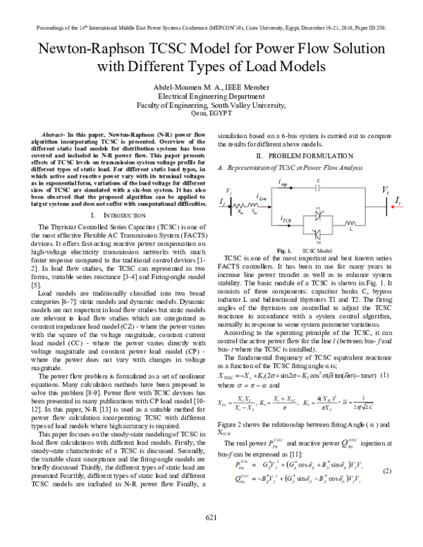(PDF) 2010 Newton Raphson TCSC Model for Power Flow Solution