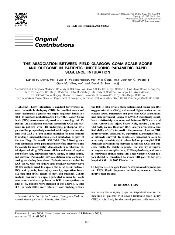 (PDF) THE ASSOCIATION BETWEEN FIELD GLASGOW COMA SCALE SCORE AND ...
