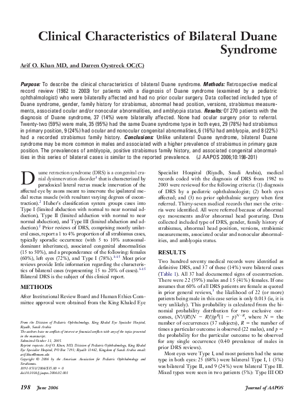 (PDF) Clinical Characteristics of Bilateral Duane Syndrome