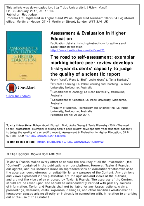 (PDF) The road to self-assessment: exemplar marking before peer review ...