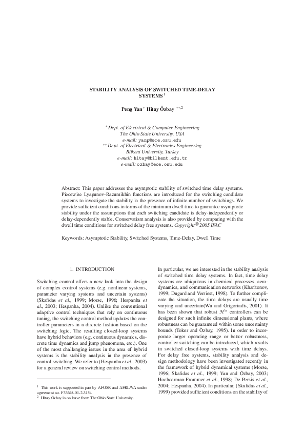 (PDF) Stability Analysis of Switched Time Delay Systems
