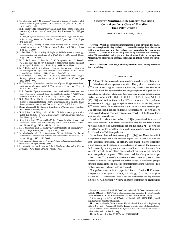 (PDF) Sensitivity Minimization by Strongly Stabilizing Controllers for a Class of Unstable Time ...