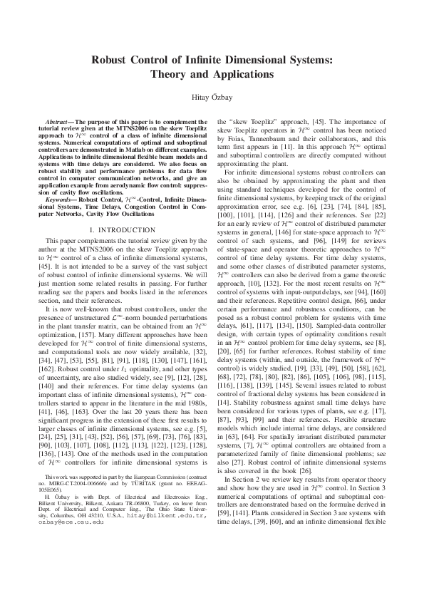 (PDF) Robust Control of Infinite Dimensional Systems, Frequency Domain Methods