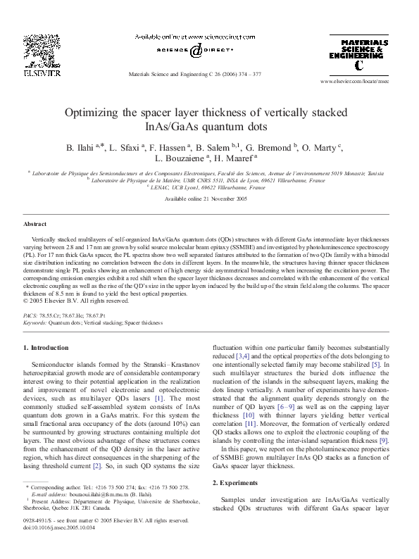 (PDF) Optimizing the spacer layer thickness of vertically stacked InAs/GaAs quantum dots