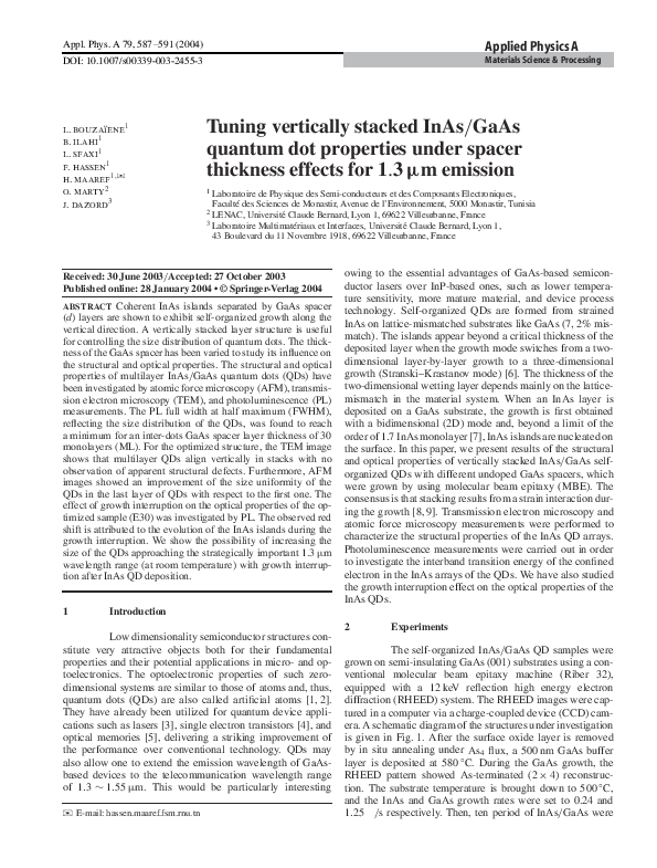 (PDF) Tuning vertically stacked InAs/GaAs quantum dot properties under ...