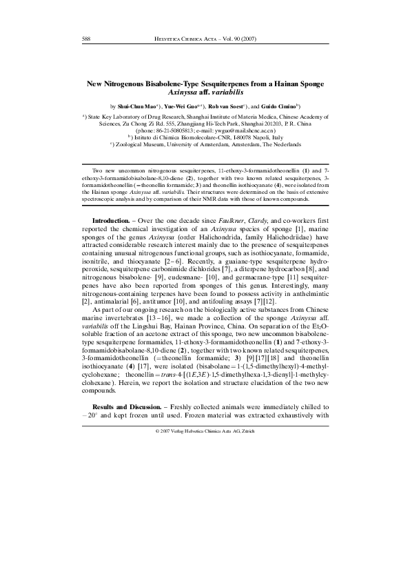 (PDF) New Nitrogenous Bisabolene-Type Sesquiterpenes from a Hainan ...