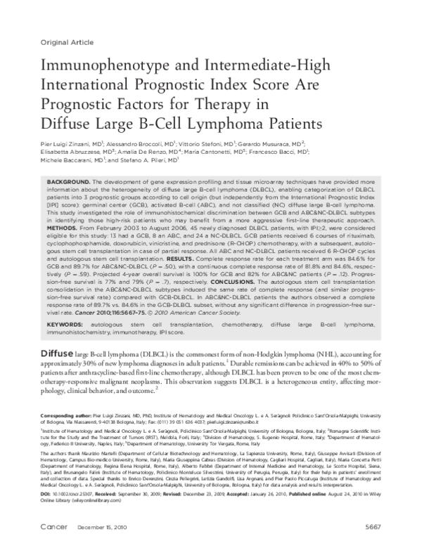 (PDF) Immunophenotype and intermediate-high international prognostic ...
