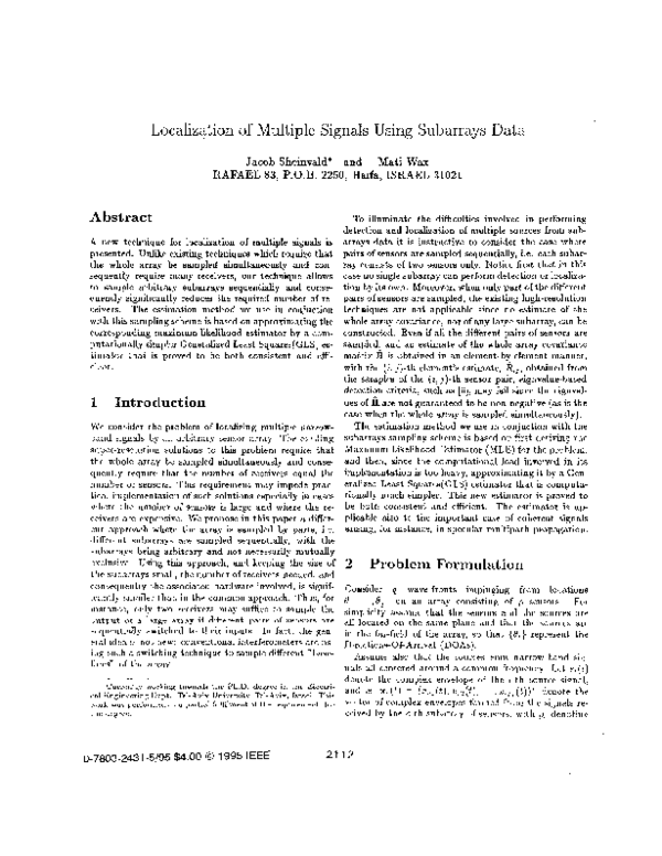 (PDF) Localization of multiple signals using subarrays data