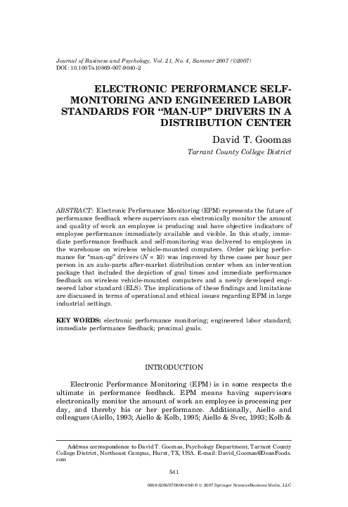 (PDF) Electronic performance self-monitoring and engineered labor ...