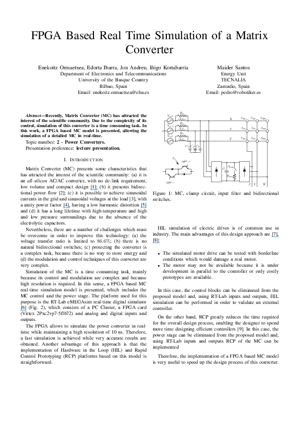 Pdf Fpga Based Real Time Simulation Of A Matrix Converter