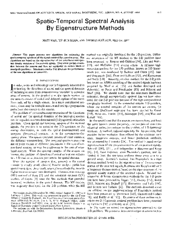 Pdf Spatio Temporal Spectral Analysis By Eigenstructure Methods