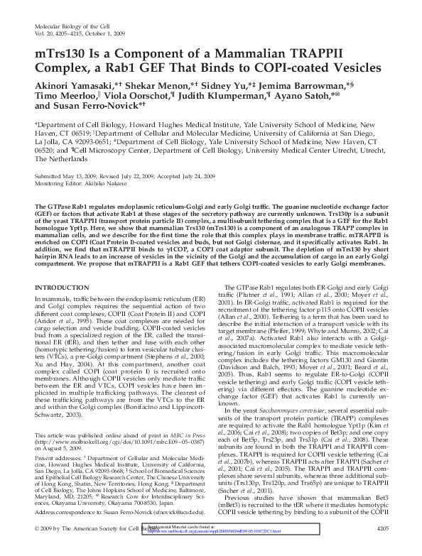(PDF) mTrs130 Is a Component of a Mammalian TRAPPII Complex, a Rab1 GEF ...
