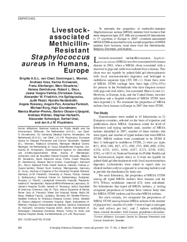 (PDF) Livestock Associated Methicillin-Resistant Staphylococcus aureus (LaMRSA) Isolated from ...