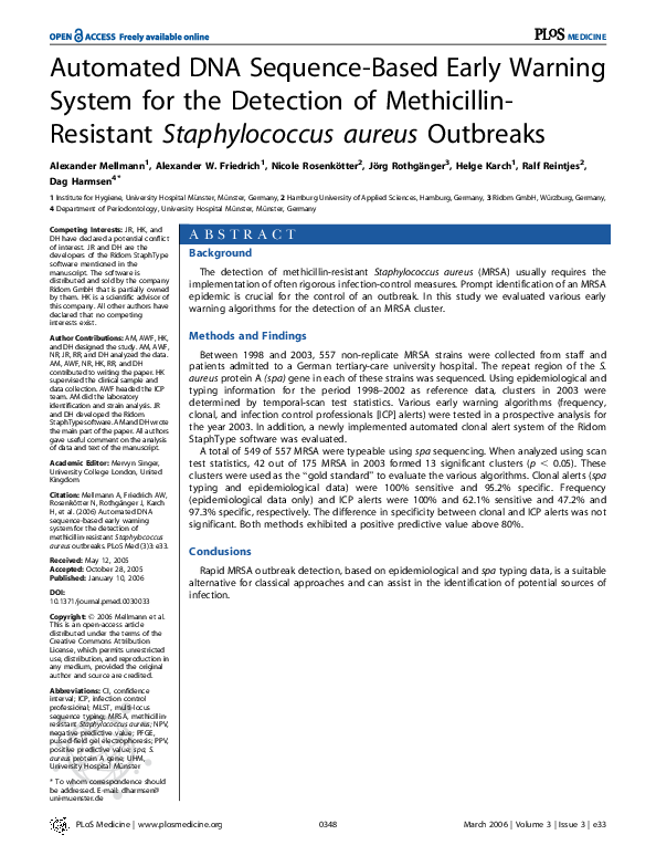 (PDF) Automated DNA Sequence-Based Early Warning System for the Detection of Methicillin ...