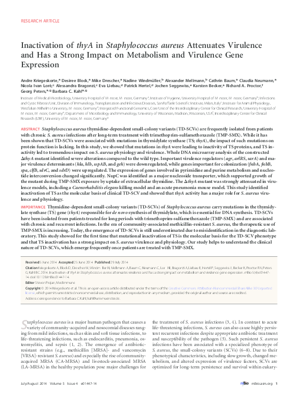 (PDF) Inactivation of thyA in Staphylococcus aureus Attenuates ...
