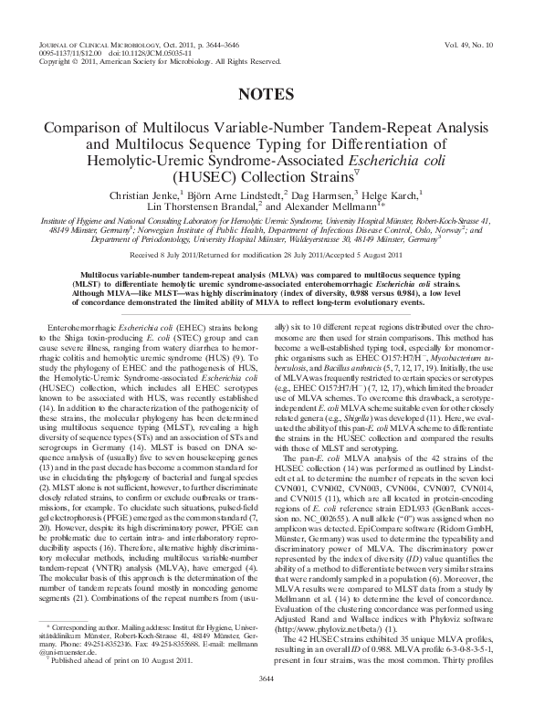 Pdf Comparison Of Multilocus Variable Number Tandem Repeat Analysis And Multilocus Sequence