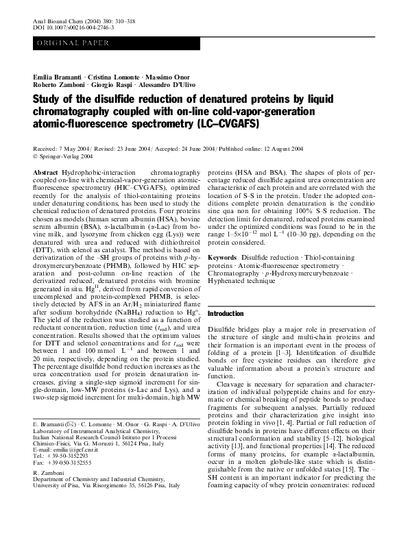 (PDF) Study of the disulfide reduction of denatured proteins by liquid ...