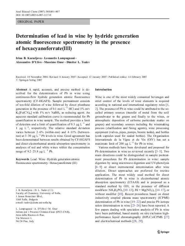 (PDF) Determination of lead in wine by hydride generation atomic ...