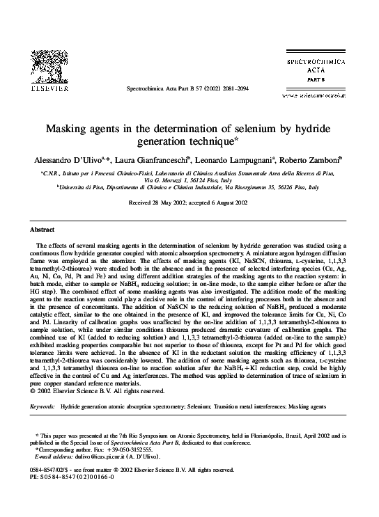 Pdf Masking Agents In The Determination Of Selenium By Hydride Generation Technique
