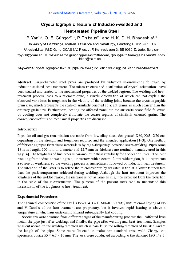 (PDF) Crystallographic Texture of Induction-Welded and Heat-Treated Pipeline Steel