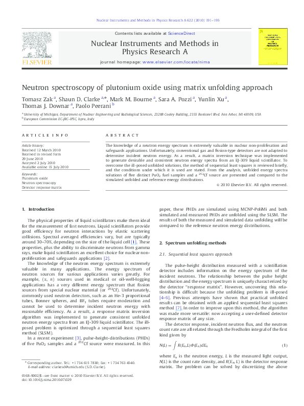(PDF) Neutron spectroscopy of plutonium oxide using matrix unfolding approach