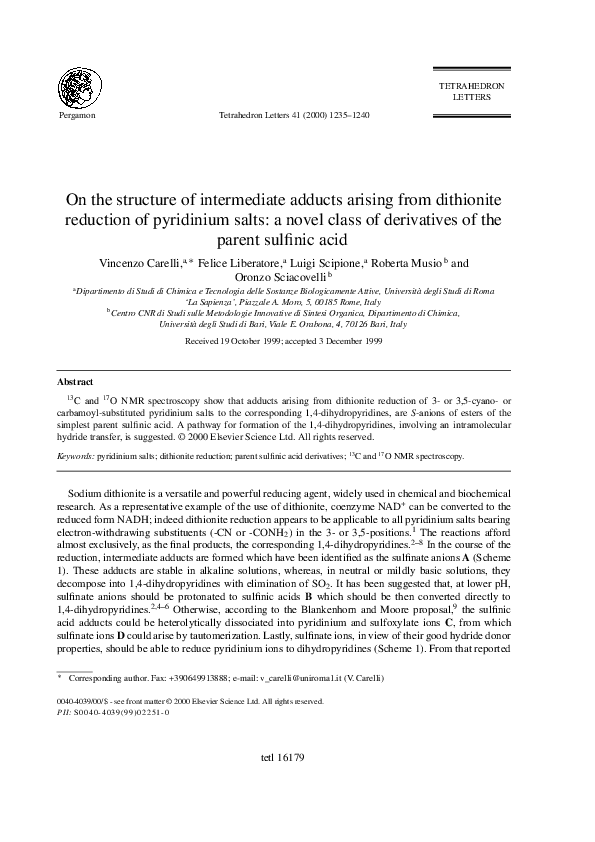 (PDF) On the structure of intermediate adducts arising from dithionite ...
