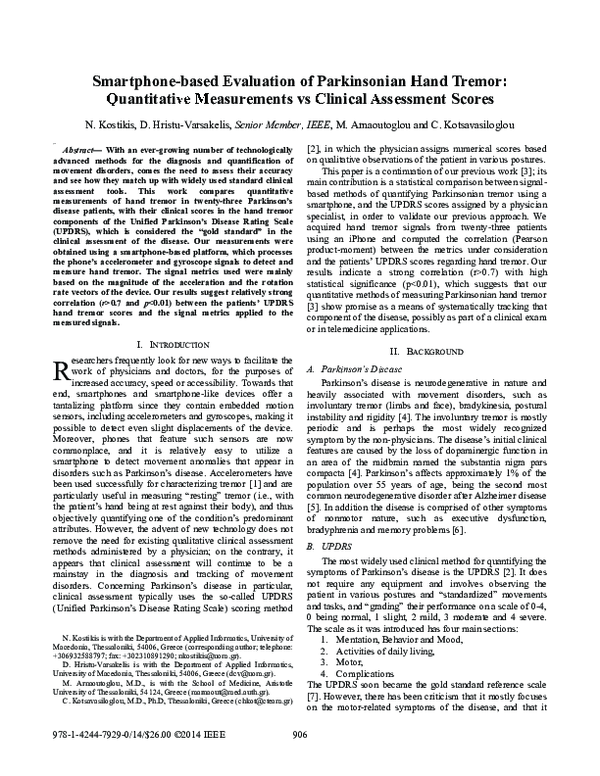 Pdf Smartphone Based Evaluation Of Parkinsonian Hand Tremor Quantitative Measurements Vs