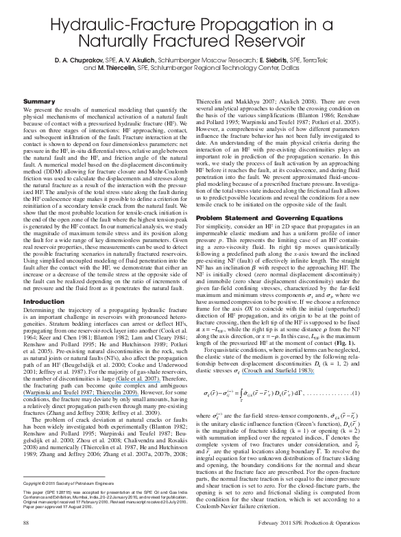 Pdf Hydraulic Fracture Propagation In A Naturally Fractured Reservoir