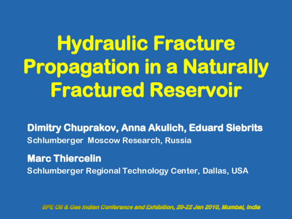 (PDF) Conference slides "Hydraulic Fracture Propagation in a Naturally Fractured Reservoir