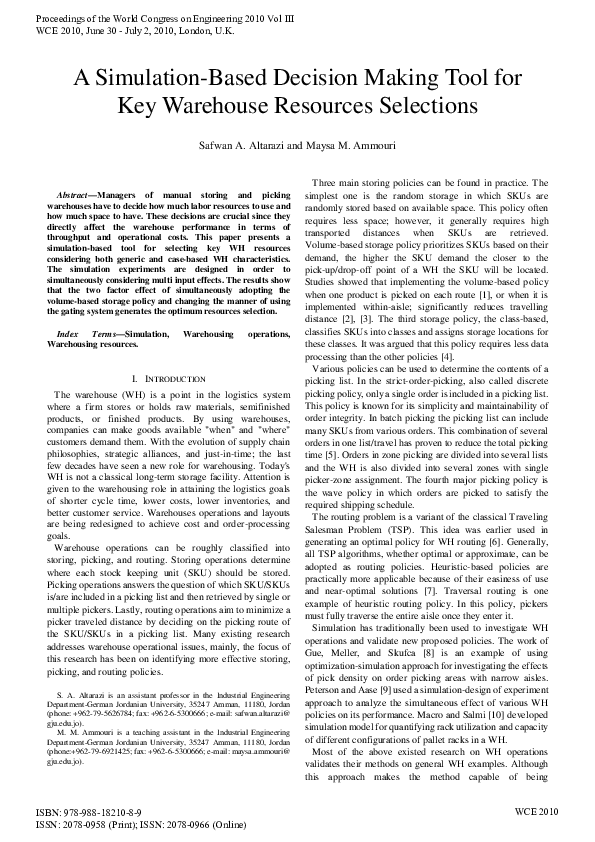 (PDF) A Simulation-Based Decision Making Tool for Key Warehouse ...