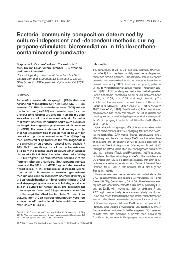 (PDF) Bacterial community composition determined by culture-independent ...