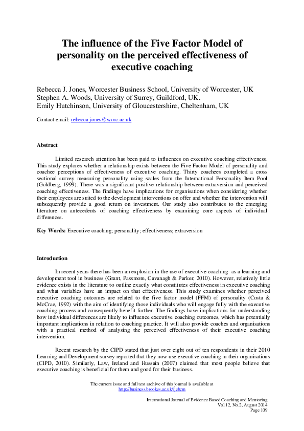 (PDF) The influence of the five factor model of personality on the ...