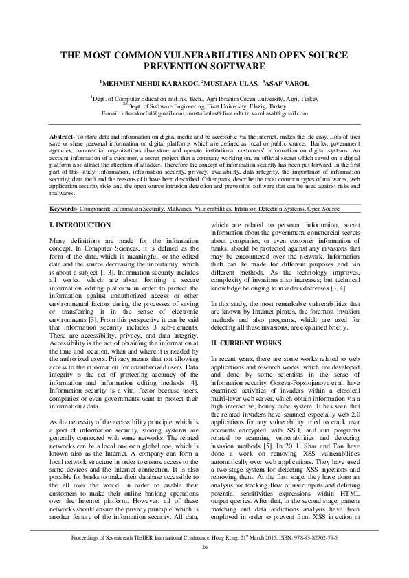 (PDF) THE MOST COMMON VULNERABILITIES AND OPEN SOURCE PREVENTION SOFTWARE