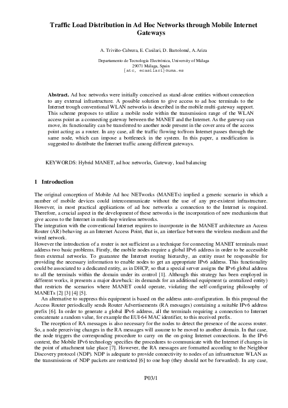(PDF) Traffic Load Distribution in Ad Hoc Networks through Mobile ...