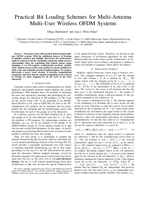 (PDF) Practical bit loading schemes for multi-antenna multi-user wireless OFDM systems