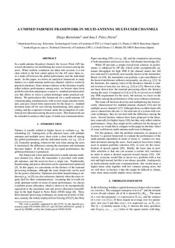 (PDF) A unified fairness framework in multi-antenna multi-user channels